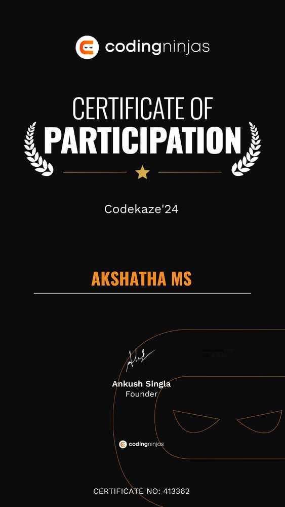 Akshatha Sachin on LinkedIn: Codingninjas | Participation Akshatha Sachin on LinkedIn: Codingninjas | Participation