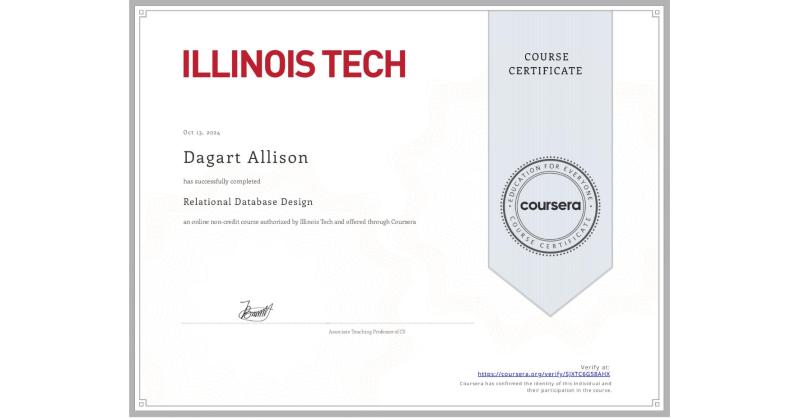 Dagart Allison on LinkedIn: Completion Certificate for Relational ... Dagart Allison on LinkedIn: Completion Certificate for Relational ...