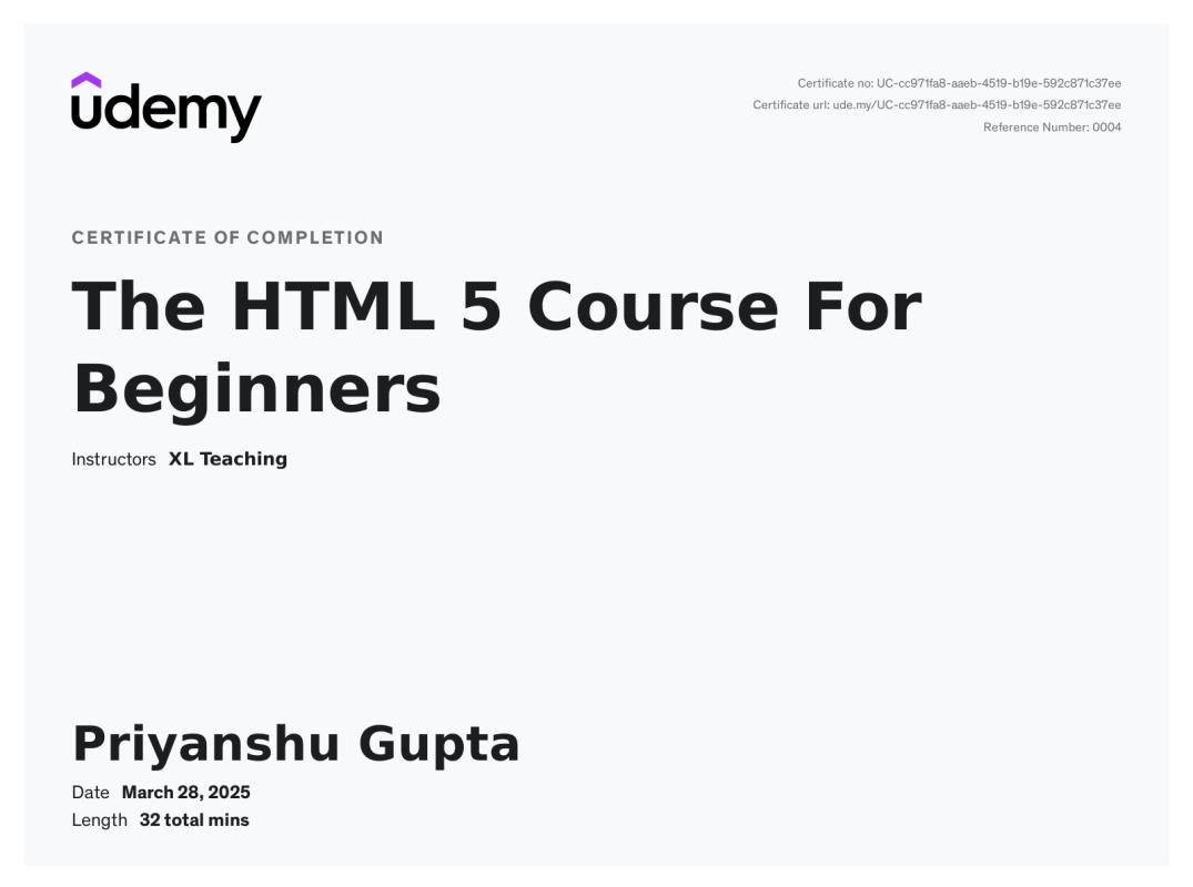Udemy Course Completion Certificate | Priyanshu Kumar Gupta Udemy Course Completion Certificate | Priyanshu Kumar Gupta