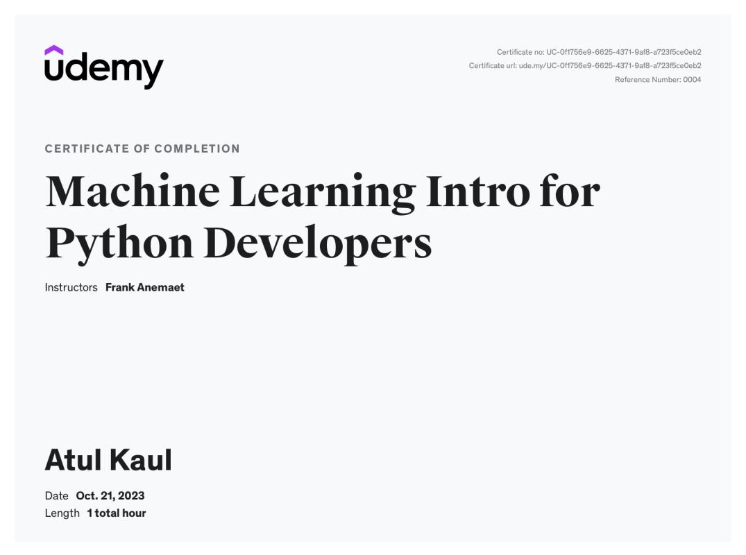 Udemy Course Completion Certificate | Atul Kaul Udemy Course Completion Certificate | Atul Kaul