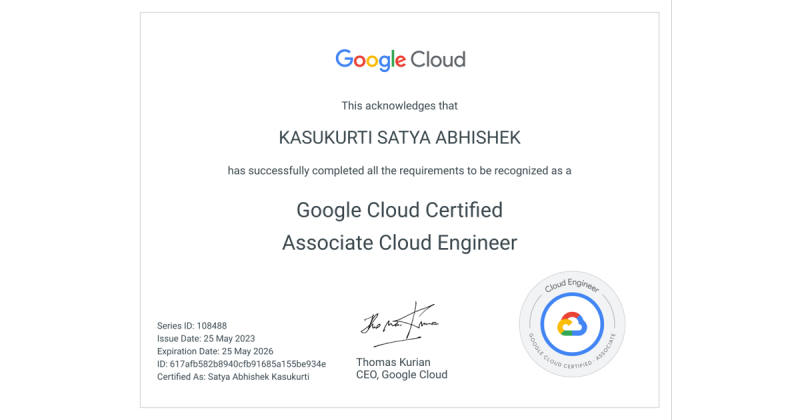 satya abhishek on LinkedIn: Associate Cloud Engineer • Satya Abhishek ... satya abhishek on LinkedIn: Associate Cloud Engineer • Satya Abhishek ...