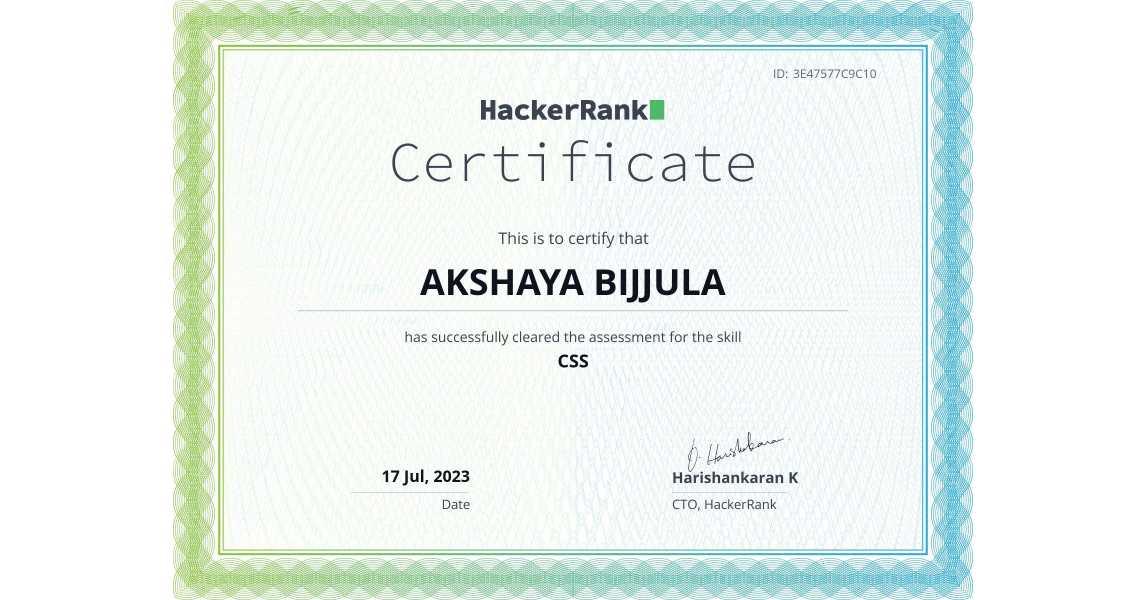 Akshaya Bijjula on LinkedIn: HackerRank Skill Certificate Akshaya Bijjula on LinkedIn: HackerRank Skill Certificate