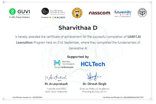 Sharvithaa Dharmalingam on LinkedIn: GUVI Certificate Sharvithaa Dharmalingam on LinkedIn: GUVI Certificate