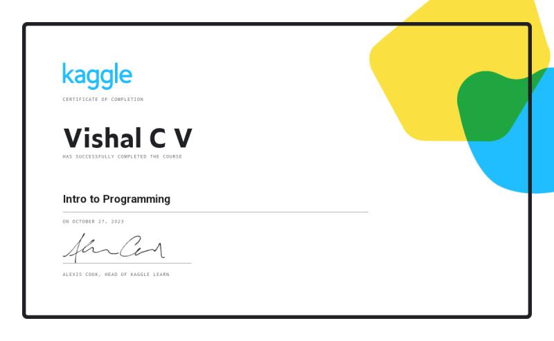 Vishal C V on LinkedIn: Vishal C V completed the Intro to Programming ... Vishal C V on LinkedIn: Vishal C V completed the Intro to Programming ...