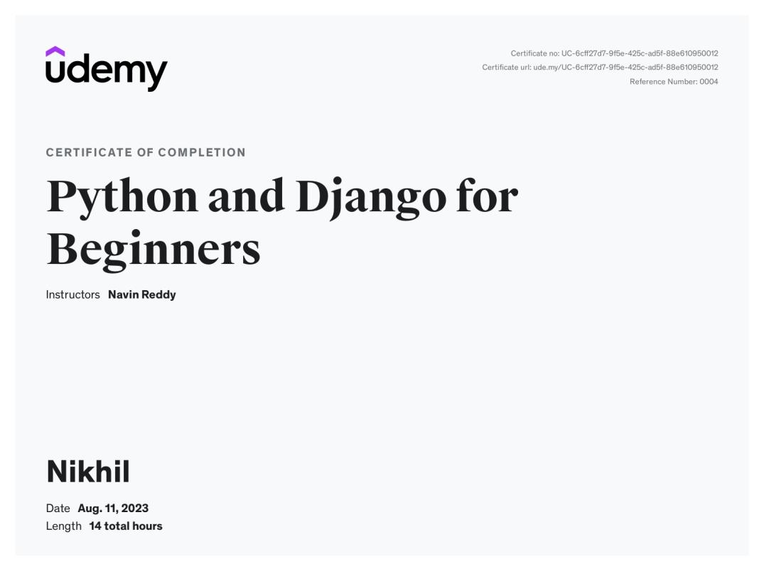 Udemy Course Completion Certificate | VENKATA SAI NIKHIL SUDDAPALLI Udemy Course Completion Certificate | VENKATA SAI NIKHIL SUDDAPALLI