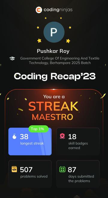 Pushkar Roy on LinkedIn: Coding Recap'23 | Coding Ninjas Pushkar Roy on LinkedIn: Coding Recap'23 | Coding Ninjas