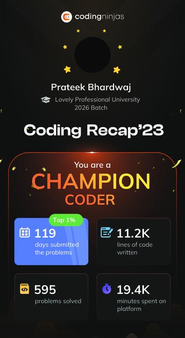 Prateek Bhardwaj on LinkedIn: Coding Recap'23 | Coding Ninjas Prateek Bhardwaj on LinkedIn: Coding Recap'23 | Coding Ninjas