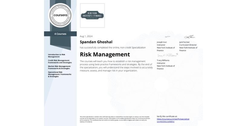 Spandan Ghoshal on LinkedIn: Completion Certificate for Risk Management Spandan Ghoshal on LinkedIn: Completion Certificate for Risk Management