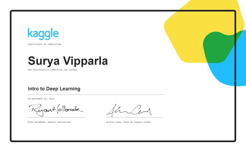 Completed Deep Learning course at Kaggle! | Surya Vipparla posted on ... Completed Deep Learning course at Kaggle! | Surya Vipparla posted on ...