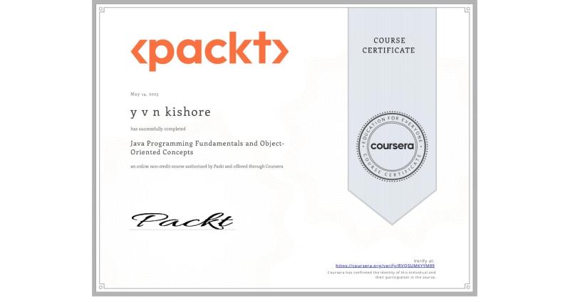 Completion Certificate for Java Programming Fundamentals and… | Phani ... Completion Certificate for Java Programming Fundamentals and… | Phani ...