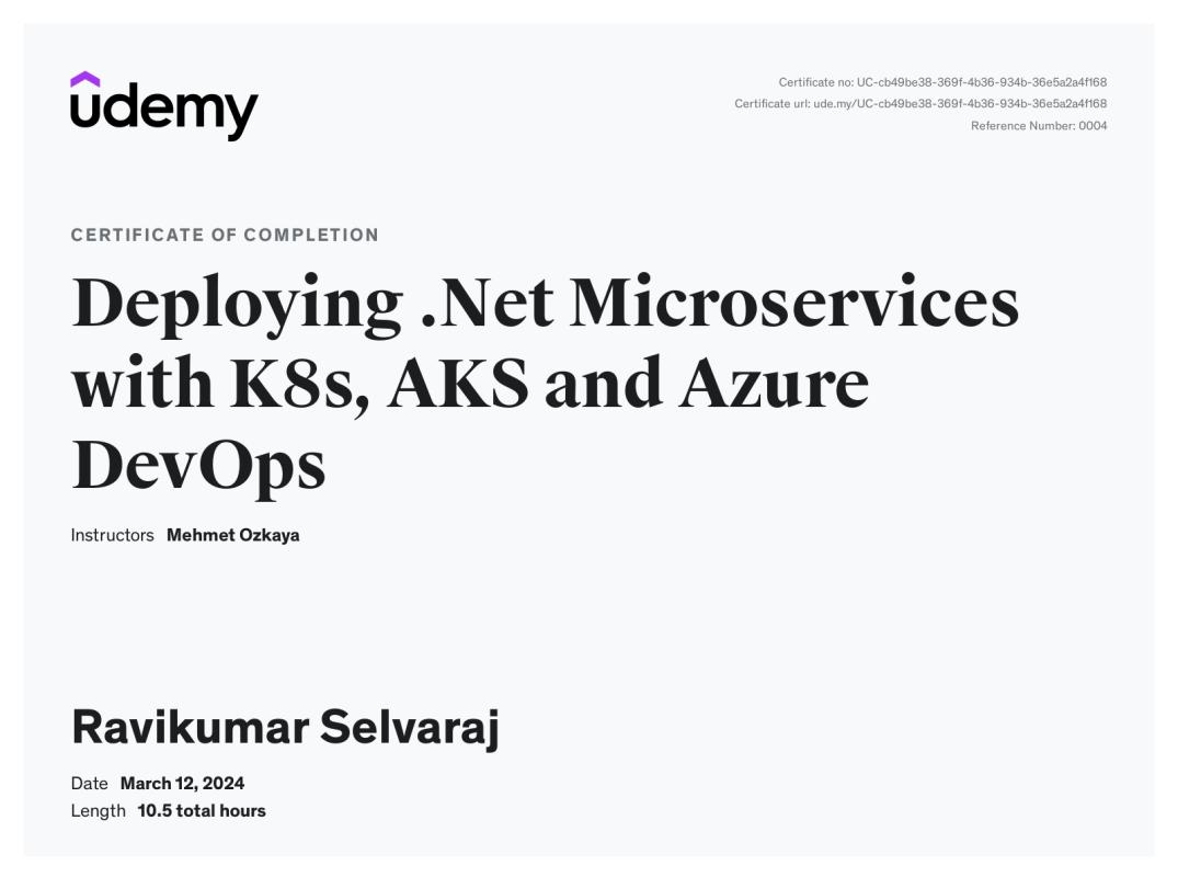 Ravikumar Selvaraj on LinkedIn: Udemy Course Completion Certificate Ravikumar Selvaraj on LinkedIn: Udemy Course Completion Certificate