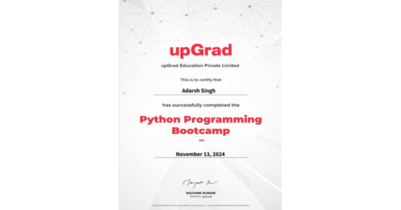 Adarsh Singh on LinkedIn: Python Bootcamp ML • Adarsh Singh • upGrad Adarsh Singh on LinkedIn: Python Bootcamp ML • Adarsh Singh • upGrad