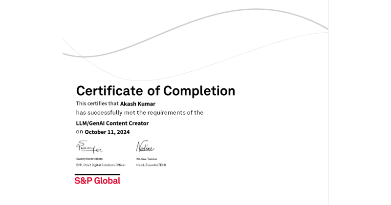 Akash Kumar on LinkedIn: LLM/GenAI Content Creator • Akash Kumar • S&P ... Akash Kumar on LinkedIn: LLM/GenAI Content Creator • Akash Kumar • S&P ...