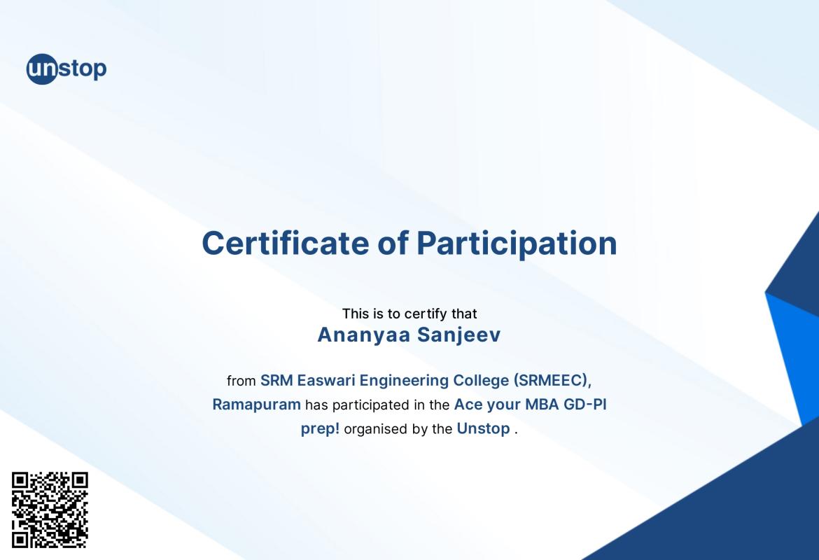 Ananyaa Sanjeev on LinkedIn: Certificate of Participation Ananyaa Sanjeev on LinkedIn: Certificate of Participation