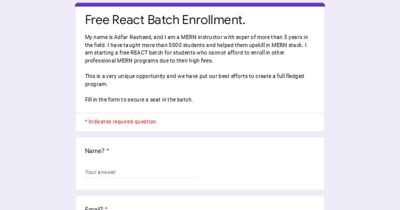 Adfar Rasheed on LinkedIn: Free React Batch Enrollment. Adfar Rasheed on LinkedIn: Free React Batch Enrollment.