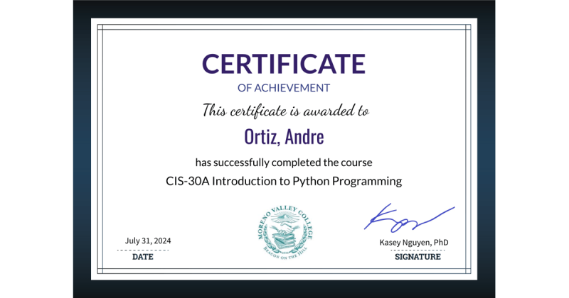 Andre Ortiz on LinkedIn: CIS-30A Introduction to Python Programming ... Andre Ortiz on LinkedIn: CIS-30A Introduction to Python Programming ...