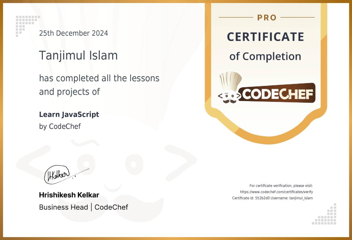 CodeChef Certificate - Tanjimul Islam | Tanjimul Islam CodeChef Certificate - Tanjimul Islam | Tanjimul Islam