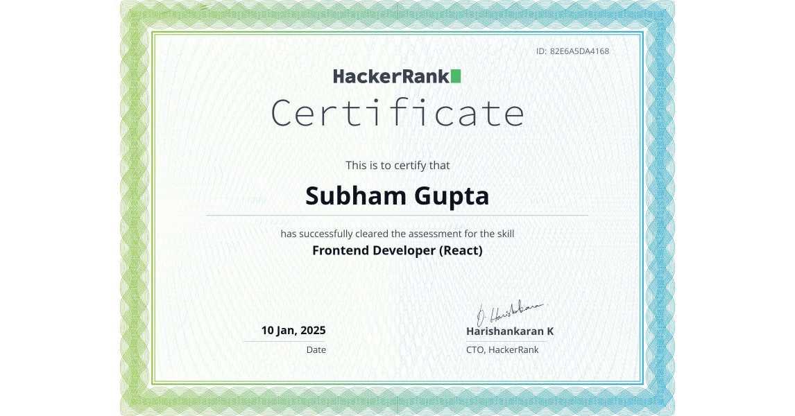 HackerRank Skill Certificate | Subham Gupta HackerRank Skill Certificate | Subham Gupta