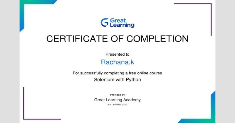 Rachana K on LinkedIn: Selenium with Python course completion ... Rachana K on LinkedIn: Selenium with Python course completion ...