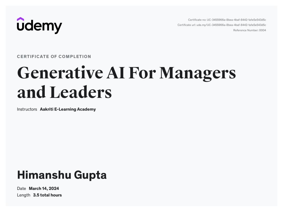Himanshu Gupta on LinkedIn: Udemy Course Completion Certificate Himanshu Gupta on LinkedIn: Udemy Course Completion Certificate