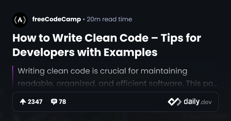 Reaj Morshed Reja on LinkedIn: How to Write Clean Code – Tips for ... Reaj Morshed Reja on LinkedIn: How to Write Clean Code – Tips for ...
