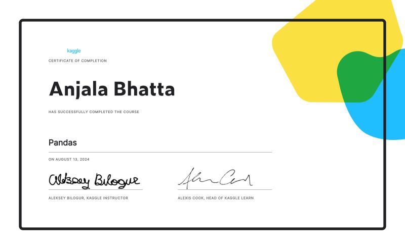 Anjala Bhatta on LinkedIn: Anjala Bhatta completed the Pandas course on ... Anjala Bhatta on LinkedIn: Anjala Bhatta completed the Pandas course on ...