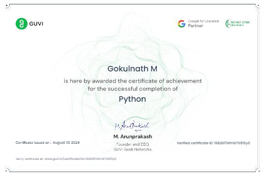 Gokulnath M on LinkedIn: GUVI Certificate Gokulnath M on LinkedIn: GUVI Certificate