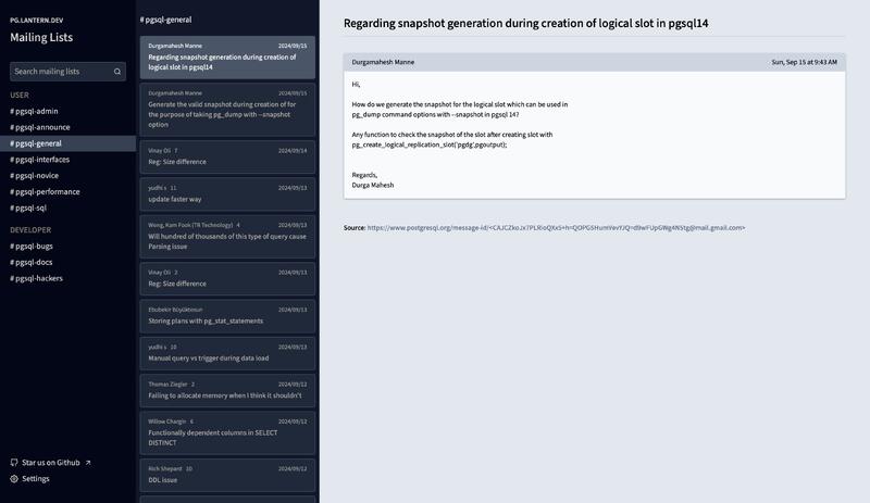Di Qi on LinkedIn: Lantern | Search Postgres Mailing Lists Di Qi on LinkedIn: Lantern | Search Postgres Mailing Lists