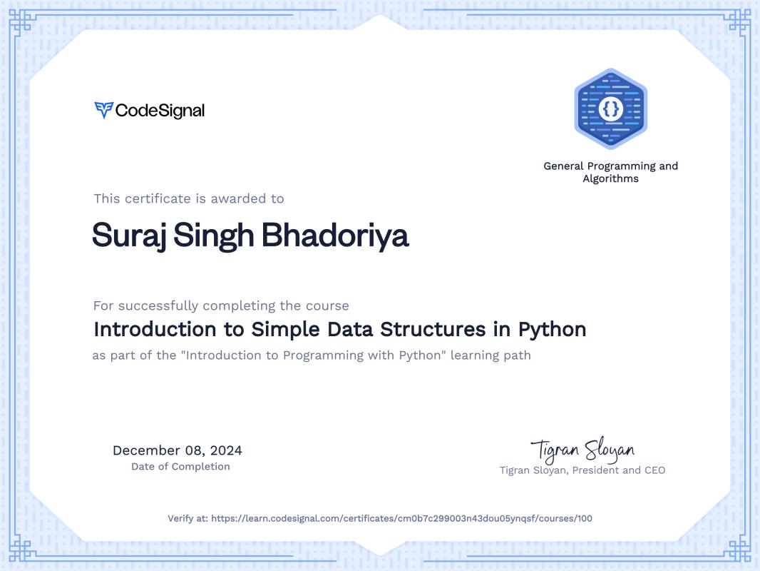 Suraj Singh Bhadoriya on LinkedIn: Course certificate for Introduction ... Suraj Singh Bhadoriya on LinkedIn: Course certificate for Introduction ...