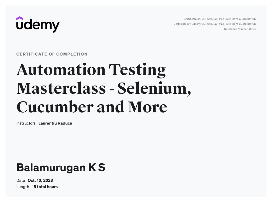 Balamurugan K S on LinkedIn: Udemy Course Completion Certificate Balamurugan K S on LinkedIn: Udemy Course Completion Certificate