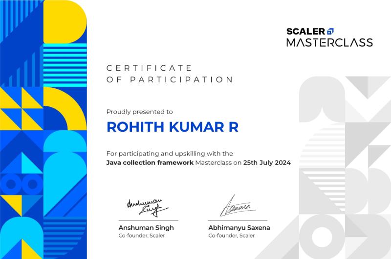 Rohith Kumar R on LinkedIn: Certificate | Java collection framework Rohith Kumar R on LinkedIn: Certificate | Java collection framework