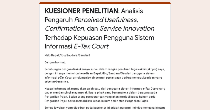 Anjani Bunga on LinkedIn: KUESIONER PENELITIAN: Analisis Pengaruh ... Anjani Bunga on LinkedIn: KUESIONER PENELITIAN: Analisis Pengaruh ...