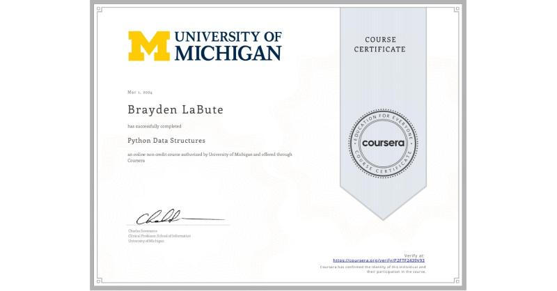 Brayden LaBute, PhD on LinkedIn: Completion Certificate for Python Data ... Brayden LaBute, PhD on LinkedIn: Completion Certificate for Python Data ...
