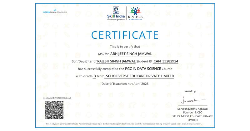 Successfully completed the Data Science training from Internshala ... Successfully completed the Data Science training from Internshala ...
