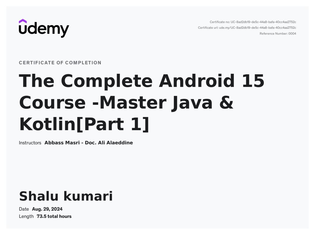 Udemy Course Completion Certificate | Shalu Kumari Udemy Course Completion Certificate | Shalu Kumari