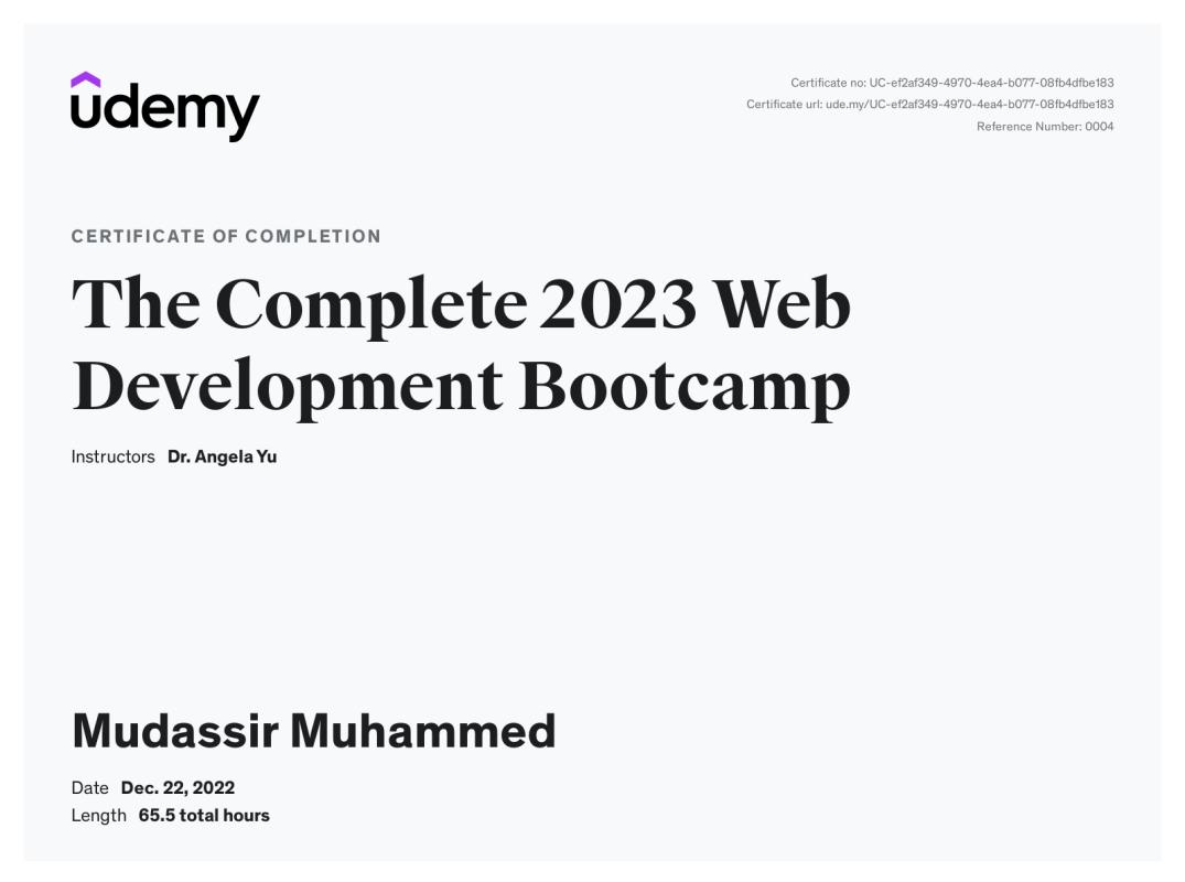 Mudassir Mohammed on LinkedIn: Udemy Course Completion Certificate Mudassir Mohammed on LinkedIn: Udemy Course Completion Certificate
