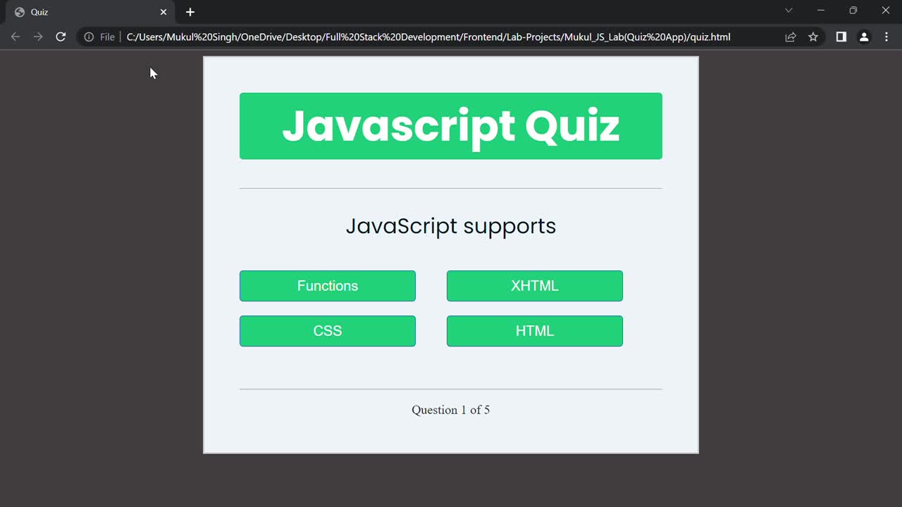 Mukul Singh on LinkedIn: #quiz #webapp #html #css #javascript Mukul Singh on LinkedIn: #quiz #webapp #html #css #javascript