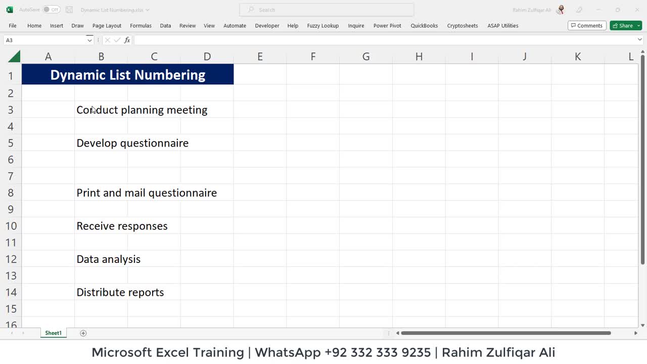 Create Dynamic List Numbering in Microsoft Excel | Rahim Zulfiqar Ali ... Create Dynamic List Numbering in Microsoft Excel | Rahim Zulfiqar Ali ...