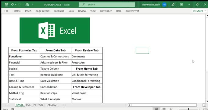 Hammad Hussain on LinkedIn: #excel #sql #python #tableau | 11 comments Hammad Hussain on LinkedIn: #excel #sql #python #tableau | 11 comments