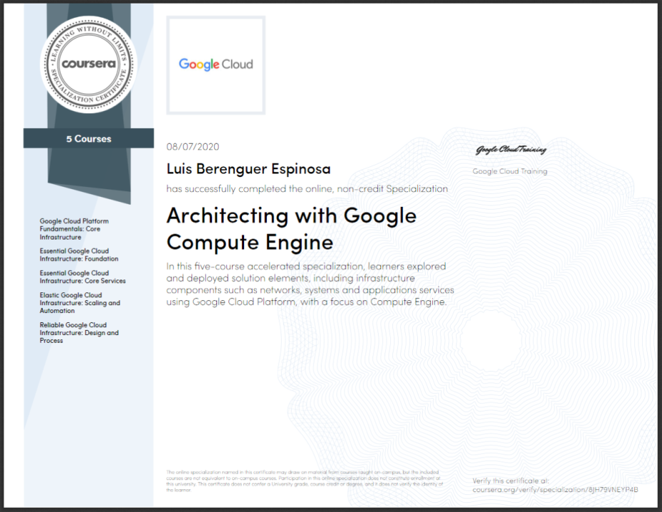 Completion Certificate for Architecting with Google Compute Engine Completion Certificate for Architecting with Google Compute Engine