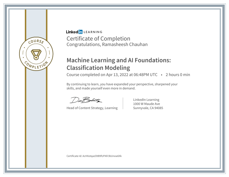 Ramasheesh Chauhan on LinkedIn: Certificate of Completion Ramasheesh Chauhan on LinkedIn: Certificate of Completion