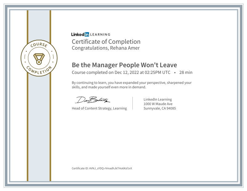Certificate of Completion | Rehana Amer Certificate of Completion | Rehana Amer