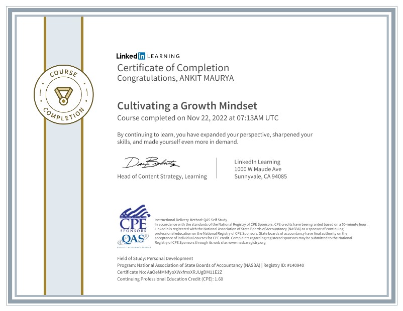 Certificate of Completion | ANKIT MAURYA Certificate of Completion | ANKIT MAURYA