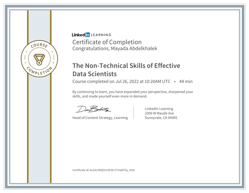 MAYADA ELSAYED ABDELKHALEK on LinkedIn: Certificate of Completion MAYADA ELSAYED ABDELKHALEK on LinkedIn: Certificate of Completion