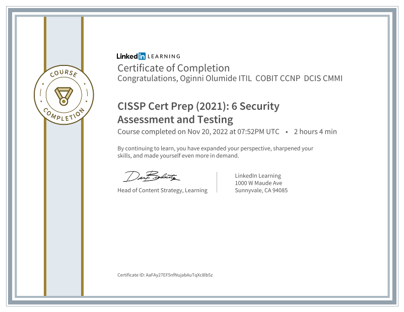 Just finished the course “CISSP Cert Prep (2021): 6 Security Assessment ... Just finished the course “CISSP Cert Prep (2021): 6 Security Assessment ...