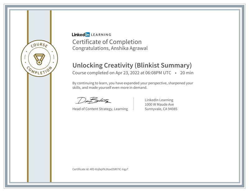 Certificate of Completion | Anshika Agrawal Certificate of Completion | Anshika Agrawal