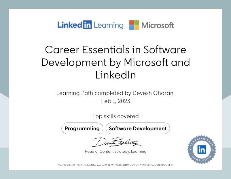 Devesh Charan on LinkedIn: Certificate of Completion Devesh Charan on LinkedIn: Certificate of Completion