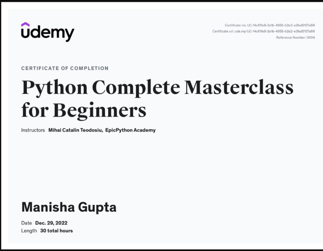 Manisha Gupta on LinkedIn: Hello Connections I completed a Python ... Manisha Gupta on LinkedIn: Hello Connections I completed a Python ...