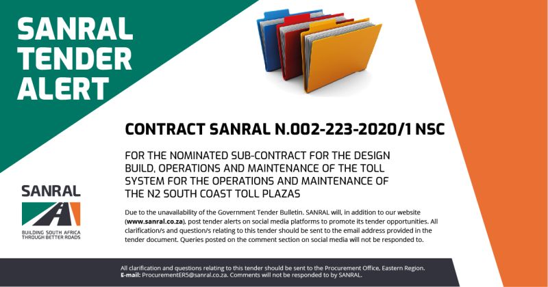SANRAL on LinkedIn: SANRAL TENDER ALERT Tender Number: SANRAL N.002-223 ... SANRAL on LinkedIn: SANRAL TENDER ALERT Tender Number: SANRAL N.002-223 ...