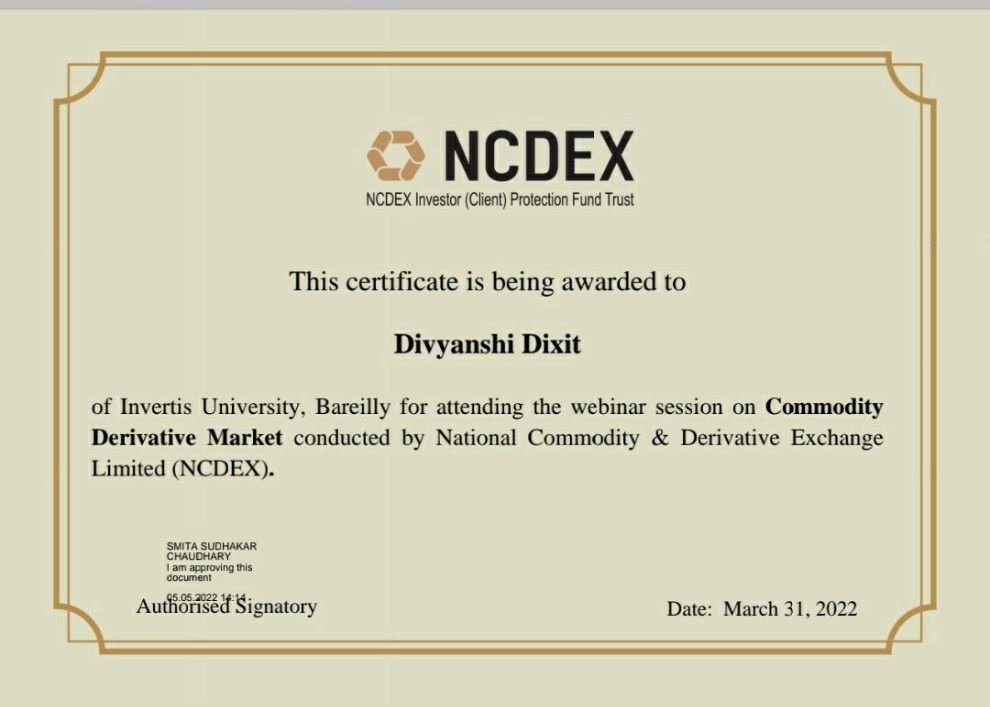 Divyanshi Dixit on LinkedIn: #ncdex #psitche Divyanshi Dixit on LinkedIn: #ncdex #psitche